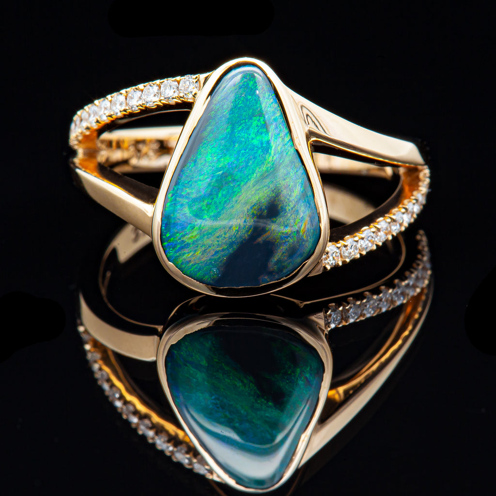 Aqua Blue-Green Australian Black Opal Ring | World Treasure – World ...